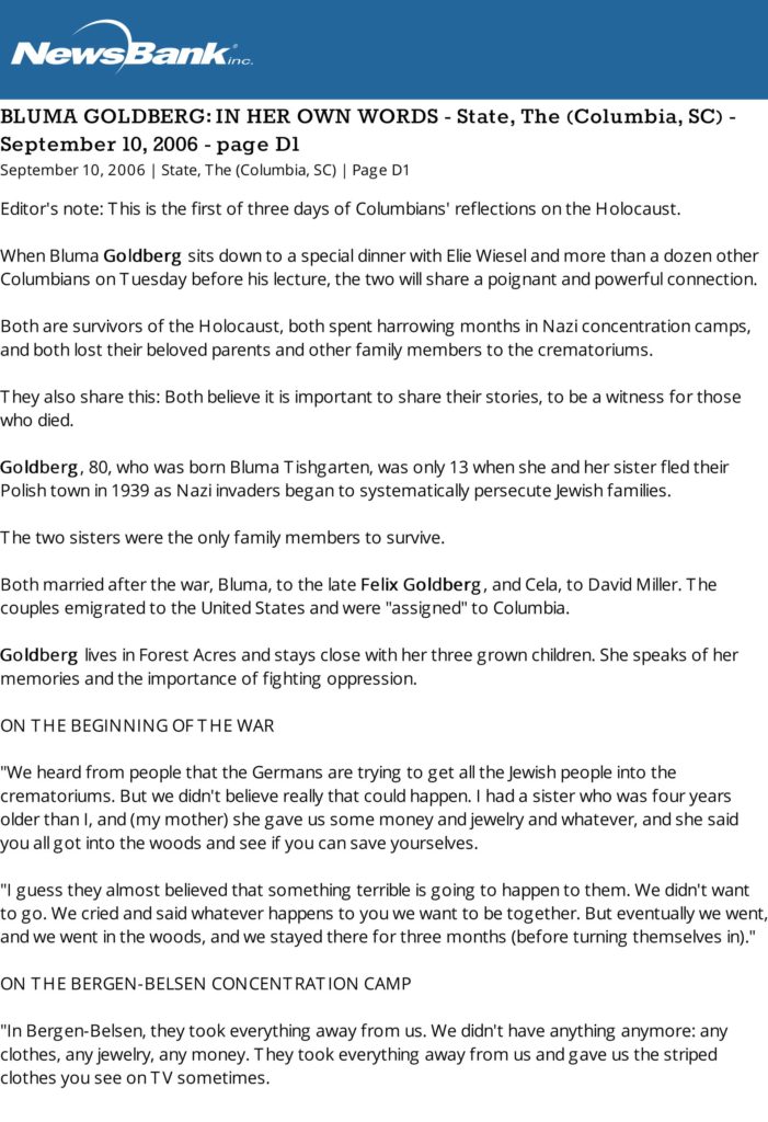 Bluma Goldberg: In Her Own Words - Stories Of Survival